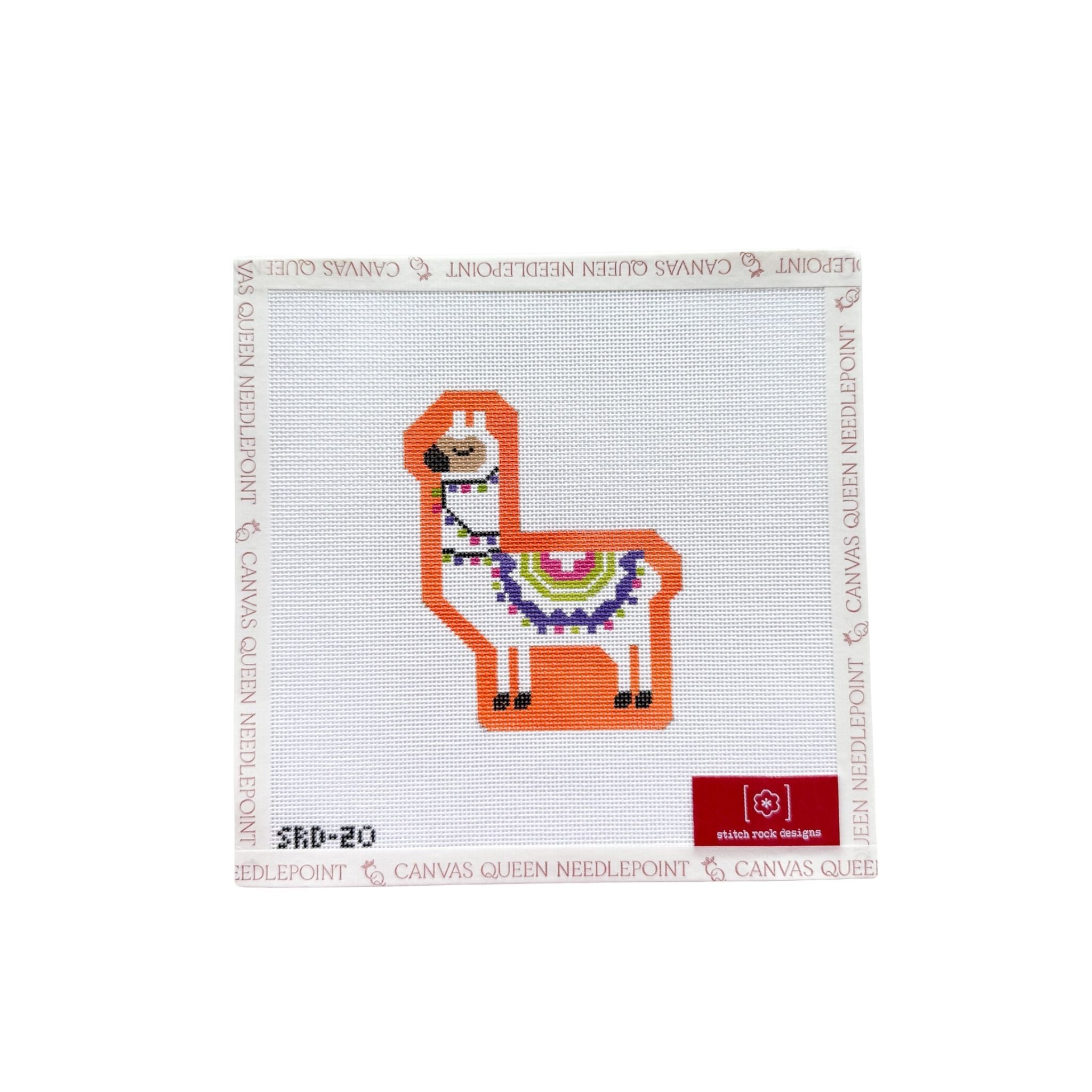 Larry Llama Orange – Canvas Queen Needlepoint