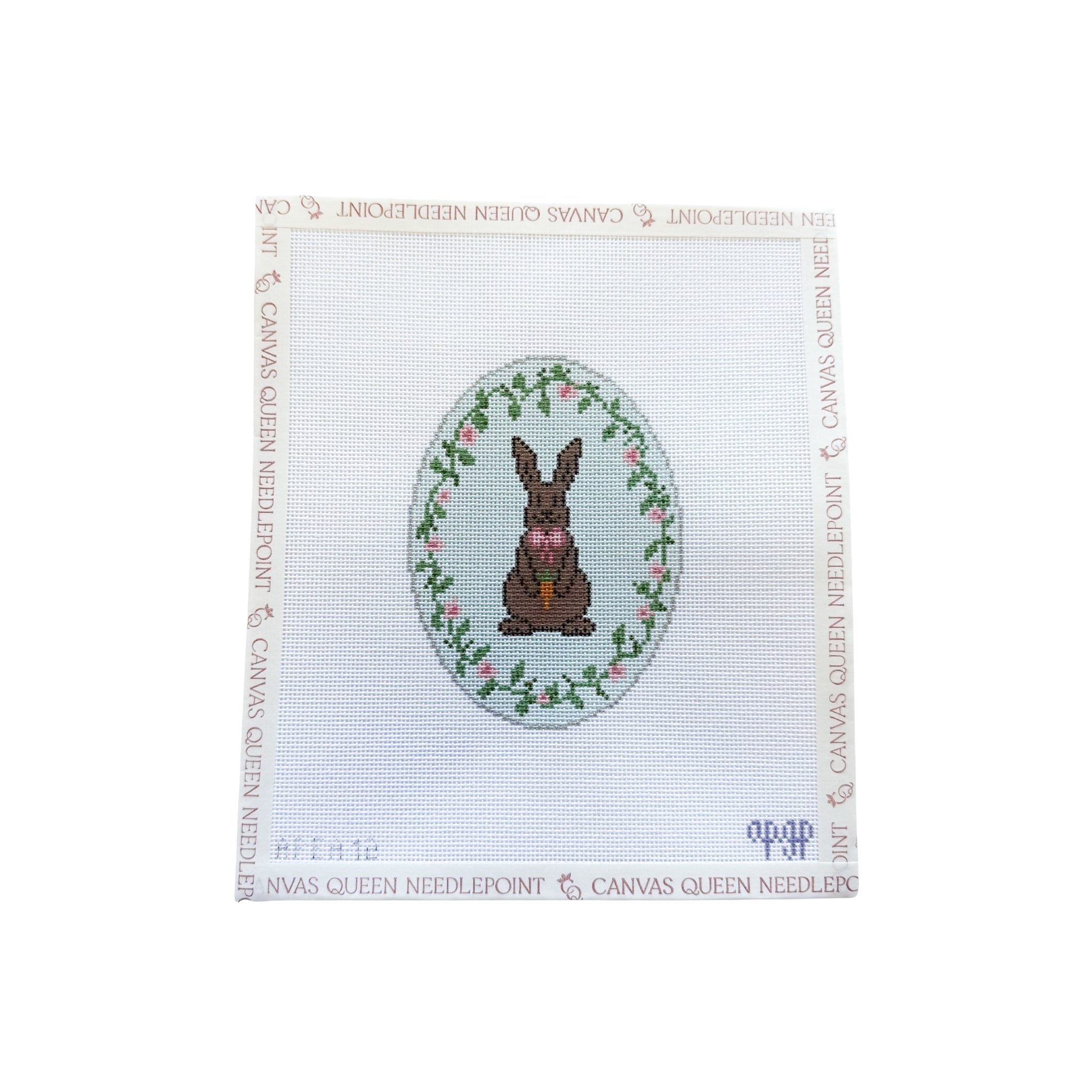 Chocolate Bunny Oval Blue – Canvas Queen Needlepoint