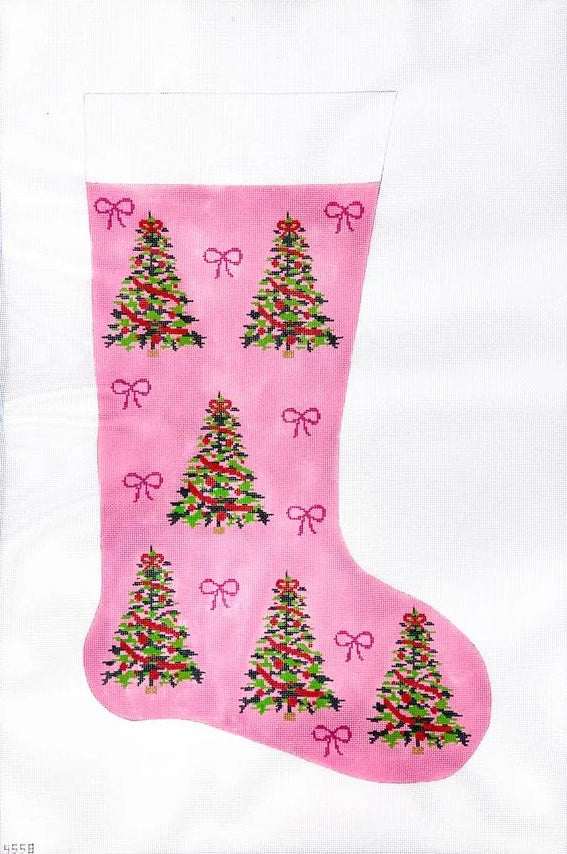 Christmas Trees on Pink Stocking – Canvas Queen Needlepoint