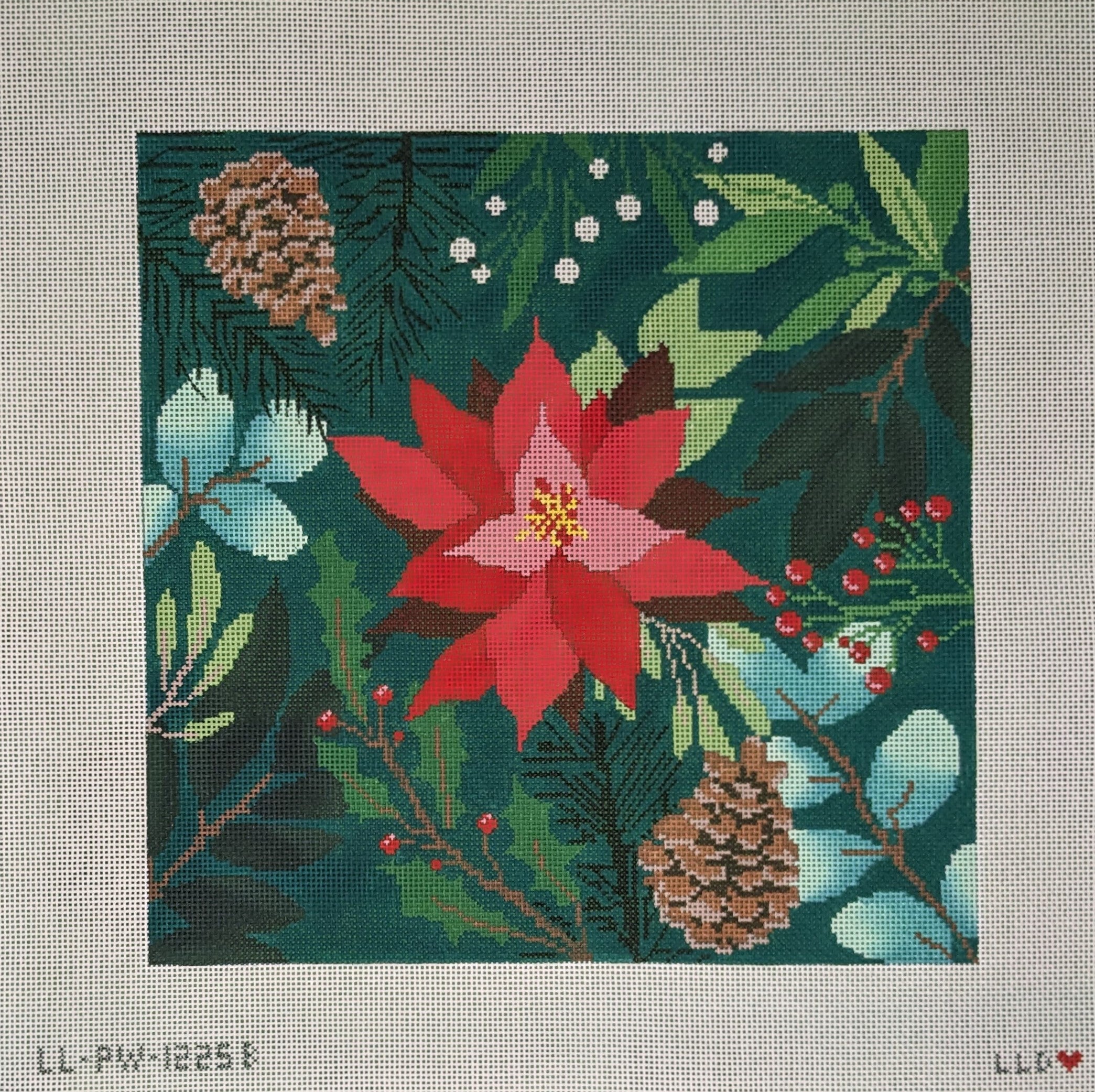 Botanical Pillow-Green w/ Red Flower 13ct – Canvas Queen Needlepoint