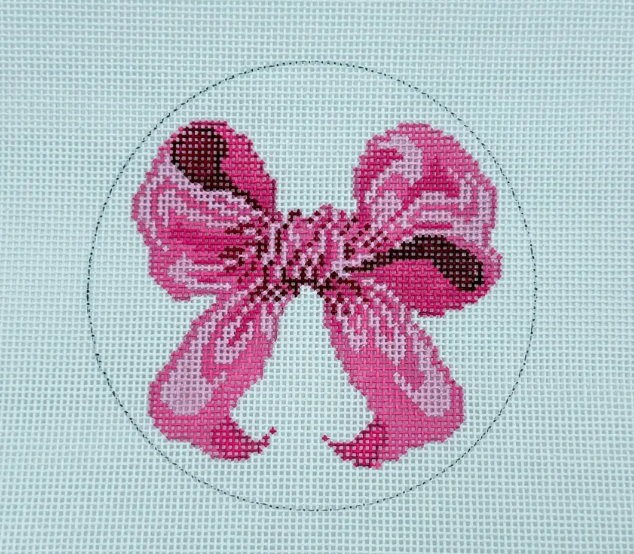 Mini Pink Bow Round – Canvas Queen Needlepoint